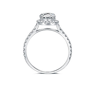 925 Sterling Silver 1.8 ct.tw. Moissanite Bridal Sets Ring for Women, Two-in-One Halo Wedding Engagement Ring Sets, Personalized Engraving Name Ring 4-12 (Round Cut Moissanite, 7)