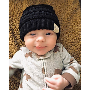 Funky Junque Exclusives Infant Winter Beanie, Newborn Winter Hat 100% Acrylic Material, Ribbed Knit Design, Moisture-Wicking Properties, Baby Beanies 6-12 Months Toddler Winter Hat (Black)