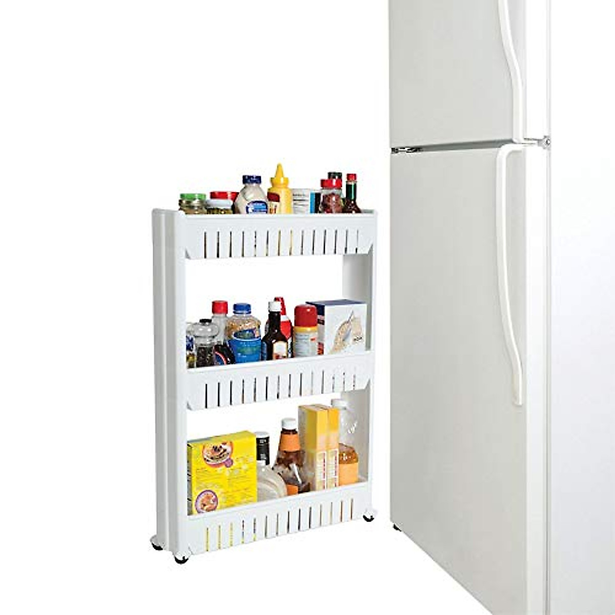 Ideaworks Slide Out Storage Tower White, 3-Tier, 4.4"D x 9.5"W x 21.8"H