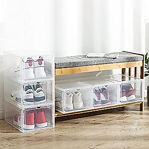 6 Pack Wanhux Shoe Box Organizer，Stackable Plastic Shoe Box With Clear Door，Transparent Shoe Box Storage，As Shoe Storage Box And Clear Shoe Box,For Display Sneakers,Easy Assembly,Fit Up To Us Size 12(13.6”x 10.6”x 6.7”)