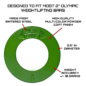 Micro Gainz Multi-Color Calibrated Fractional Weight Plates Set of 2 Pieces, Choose Set (.25LB-1LB), Designed for Olympic Barbell Weights for Strength Training, Made in USA (Green .25 lb)