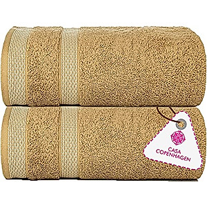 CASA COPENHAGEN Solitaire Luxury Hotel & Spa Quality, Beach Towel, 600 GSM Premium Cotton, 2 Piece Bath Sheet Set, Size - 36 x 72 Inches - Beige