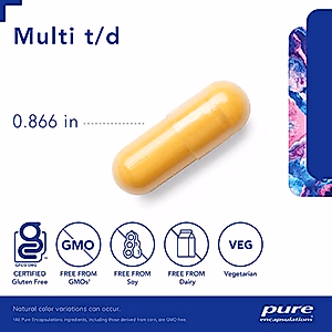 Pure Encapsulations Multi T/D | Multivitamin and Mineral Supplement to Support Daily Wellness and Cardiovascular Health with a Well-Balanced Diet* | 120 Capsules
