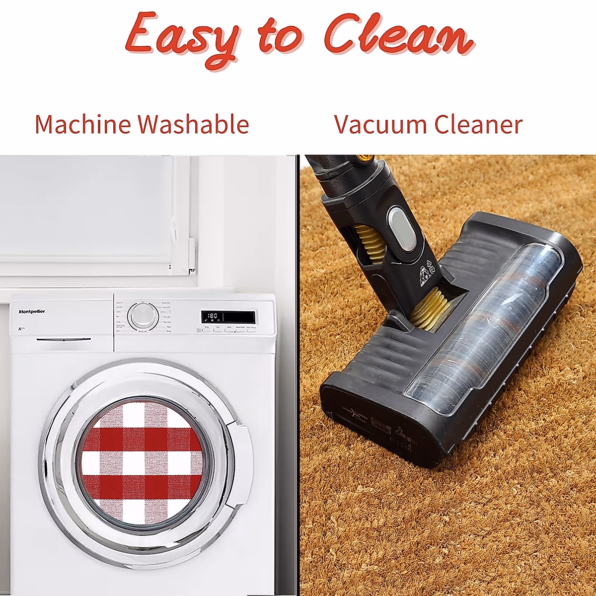 Christmas Door Mat Combo Set - 100% Coco Coir Welcome Mat + 28 x 43 Inch Red and White Plaid Rug, Christmas New Year Holiday Collection Doormat for Front Porch Entryway Decorative