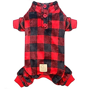 cyeollo Dog Pajamas Thermal Warm Dog Pjs Onesie Red Buffalo Dog Clothes Doggie Small Medium Dog Pajamas Outfits for Winter Cold Weather