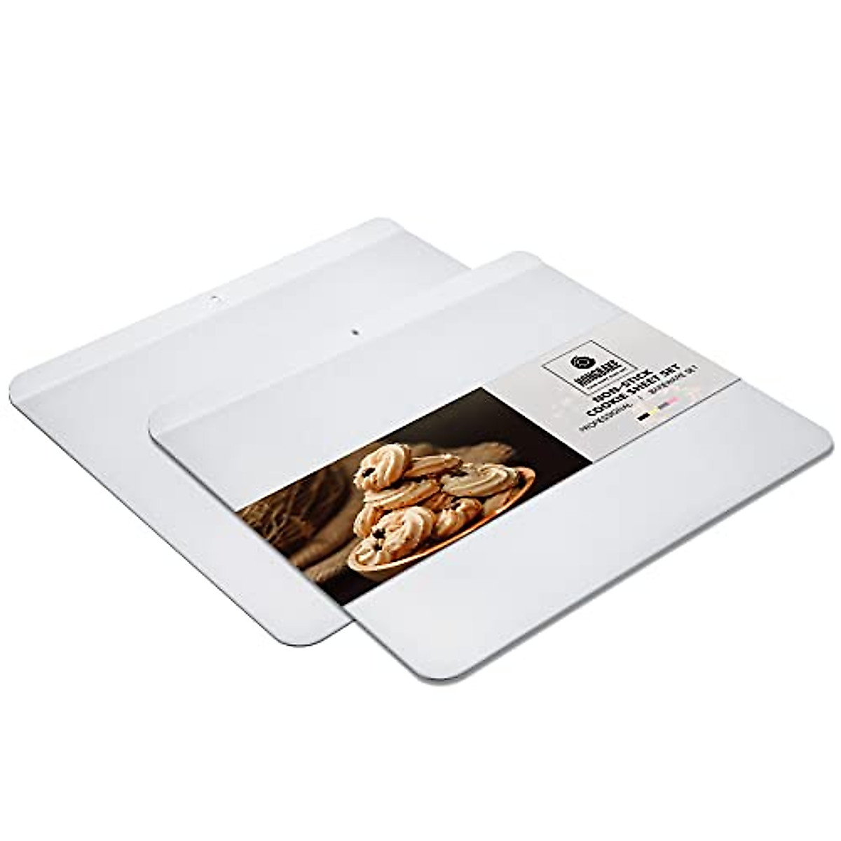 HONGBAKE Large Flat Cookie Sheet No Edges, Nonstick Insulated Baking Pan, Commercial Oven Trays for Cooking 2 Pieces, 16" X 14", Grey