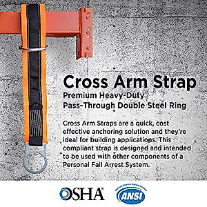 AFP 3’ Cross Arm Strap Premium Heavy-Duty Pass-Through Double Steel Ring, Safety Fall Protection Anchorage Connector (OSHA/ANSI) PPE