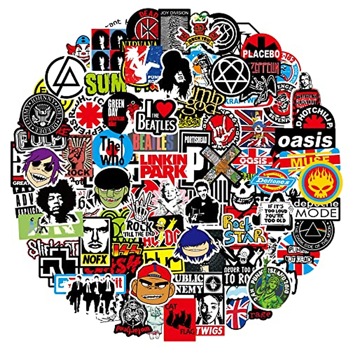 Csimyun Rock Sricker Book 102Pcs Cool Stickers Waterproof & Sun-Protection Rock Punk Band Graffiti Hand Account Stickers Trolley Case Removable Car Stickers