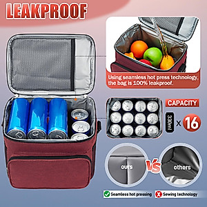 BECOJADDE Lunch Bag for Men and Women, Insulated Lunch Box Soft Cooler with Shoulder Strap for Work Travel Picnic (10L, Red)