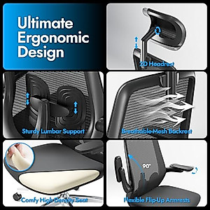 LarkLeaves Big and Tall Office Chair, High Back Desk Chair with Flip-Up Arms, Home Office Chair with Adjustable Lumbar Support and Headrest, Ergonomic Office Chair with Thick Cushion for Long Hours