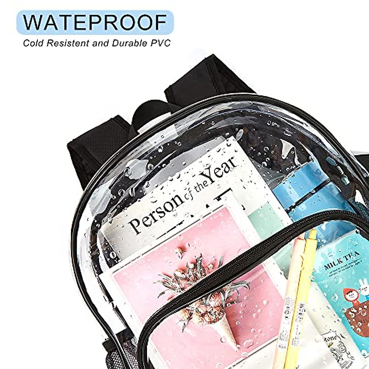 Clear Mini Backpack Stadium Approved, Waterproof and Lightweight Heavy Duty Transparent Backpack for Concert, Security Travel & Stadium