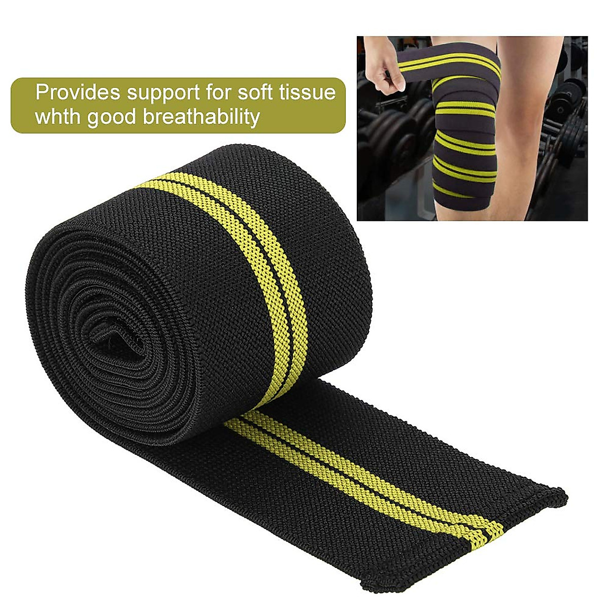 Knee Wraps Compression Elastic Breathable Knee Brace Compression Bandage Wraps Pain Relief Straps Support Wraps Sleeve Men Women Cross Training Gym Workout,Fitness & Powerlifting(Black Yellow)