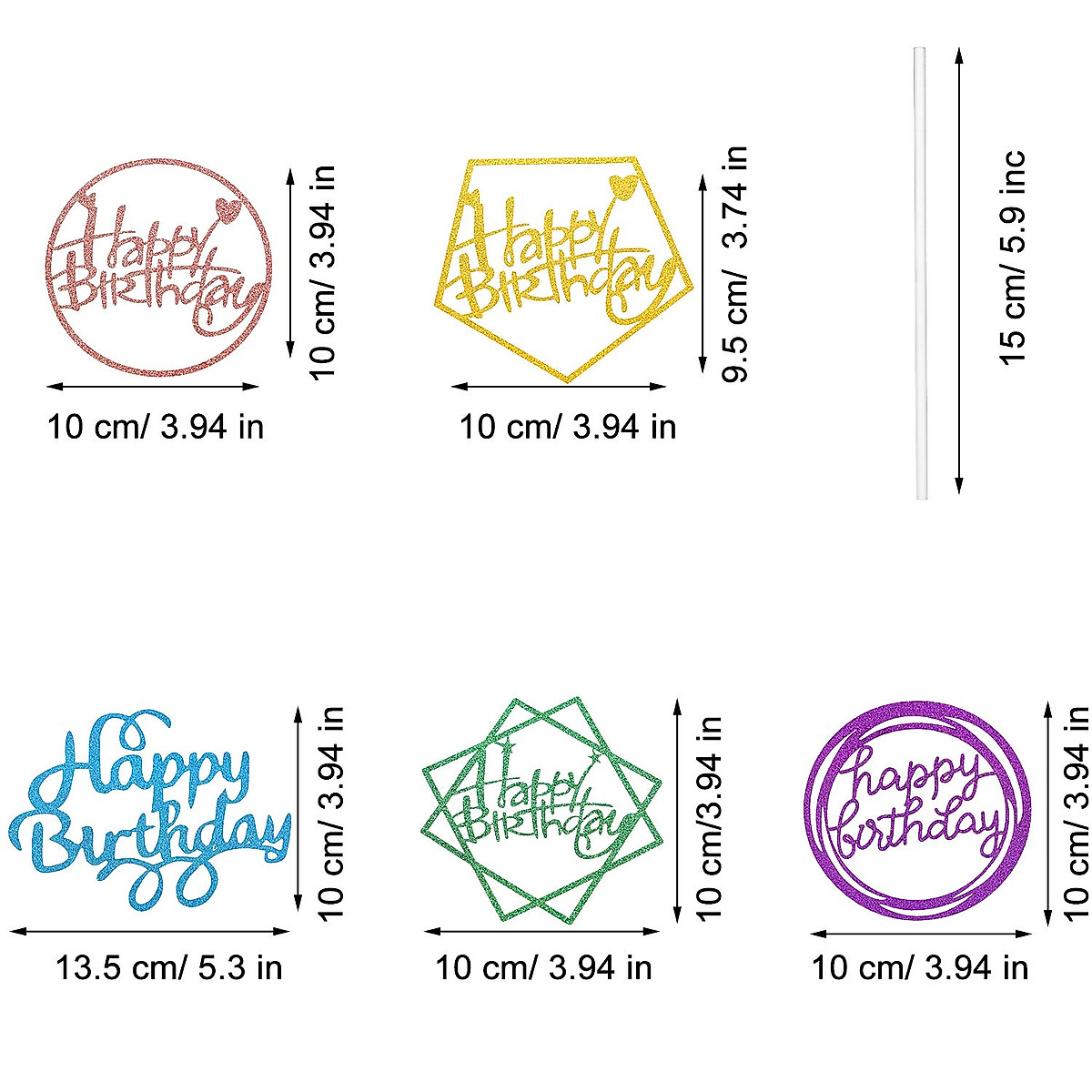 40 Pieces Happy Birthday Cake Toppers Glitter Birthday Cupcake Topper Assorted Color Cake Pick Decorations for Birthday Party Cake Desserts Pastries, 5 Styles
