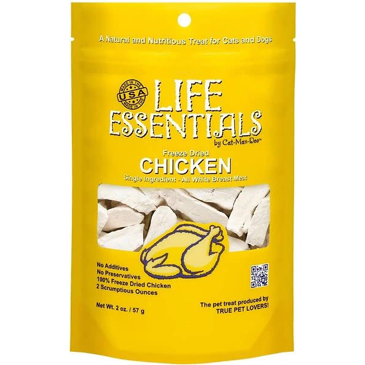 LIFE ESSENTIALS BY CAT-MAN-DOO All-Natural Freeze Dried Chicken Treats for Dogs & Cats Free of Grains, Fillers, Additives and Preservatives Proudly Made in The USA - (2 oz. Bag)