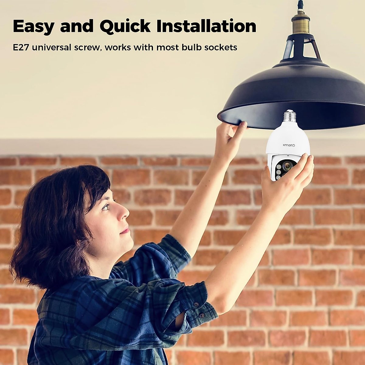 xmartO Light Bulb Security Camera Wireless Outdoor with Dual-Lens 10X ZOOM, AI Auto Tracking Pan/Tilt/Zoom, 24/7 Auto-Follow Monitor, Fits in E27 Light Socket