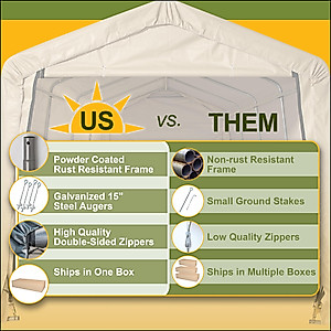 New Yard 12 x 20 ft. Heavy Duty All-Season Carport Canopy and Portable Garage Shelter with Steel Frame and Waterproof UV Cover and Zippered Roll-Up Doors for Cars, Trucks, and SUVs Grey