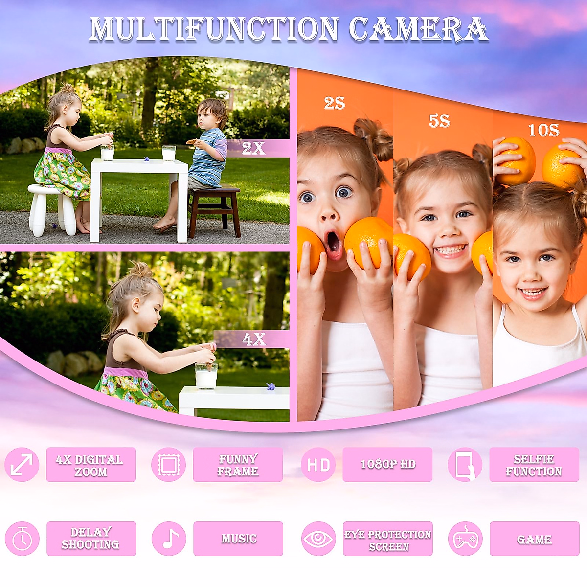 Colofree Kids Camera, Kids Digital Camera for Age 3-5 Boys/Girls, Toddler Camera for 6 7 8 9 10 11 12 Year Old Christmas Birthday Festival Gifts, Kids Camera Toys with 32G TF Card (Pink-03)