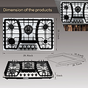 Deli-kit 30 inch Gas Cooktops Dual Fuel Sealed 5 Burners Gas Cooktop Built-In Stainless Steel Gas Hob DK257-A03 Gas Cooktop