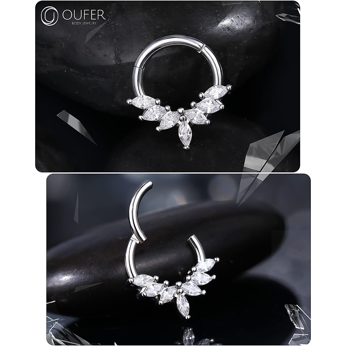 OUFER 16G Septum Rings Hoops, 316L Stainless Steel Septum Piercing Jewelry, Paved Shiny Clear CZ Cartilage Earrings, Helix Conch Daith Piercing Jewelry For Women And Men-8MM