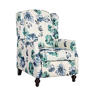 BAIJIAWEI B Wingback Recliner Chair - Tufted Arm Chair Recliner - Fabric Push Back Recliner Chair for Living Room Adjustable Backrest (Single, Green Floral)