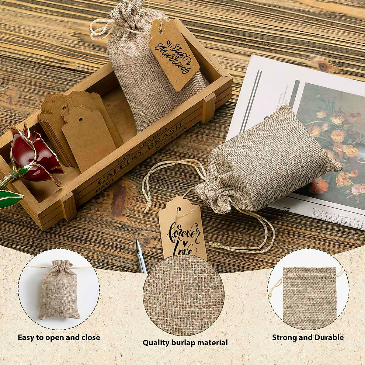 flowsac 25PCS Burlap Gift Bags With Drawstring, 4x6 Small Party Favor Gift Bags, Burlap Bags Linen Sacks Bag for Christmas, Party, Jewelry Pouches, Festival, Birthday, DIY Craft Bags