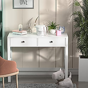 EdMaxwell White Home Office Desk with Drawers, Modern Writing Computer Desk, Small Makeup Vanity Table Desk for Bedroom, Study Table for Home Office