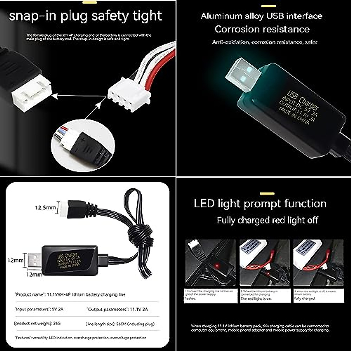 30C 11.1v lipo Battery Airsoft T Plug Connector with USB Charger T Plug to Mini Tamiya Cable Compatible with Airsoft Gel Water Bead Blaster Rechargeable Batteries Gel Blaster Accessories 2 Pack