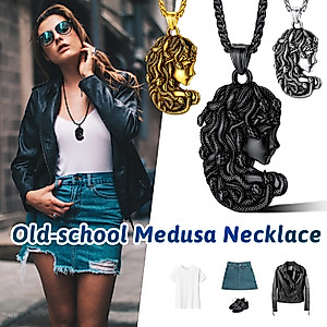 FaithHeart Womens Medusa Snake Necklace Gold Plated Greek Culture Jewelry Goth Snake Head Pendant Neck Charms for Male