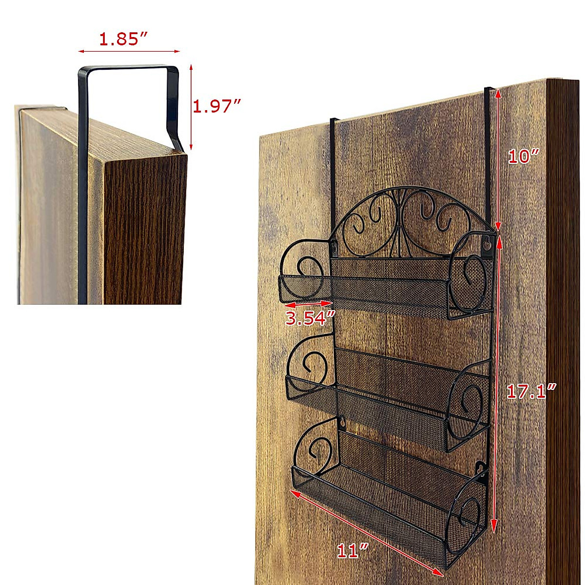 Giftgarden 3 Tier Over The Door Spice Rack, Wall Mount Hanging Spice Organizer for Cabinet Pantry Kitchen, Black