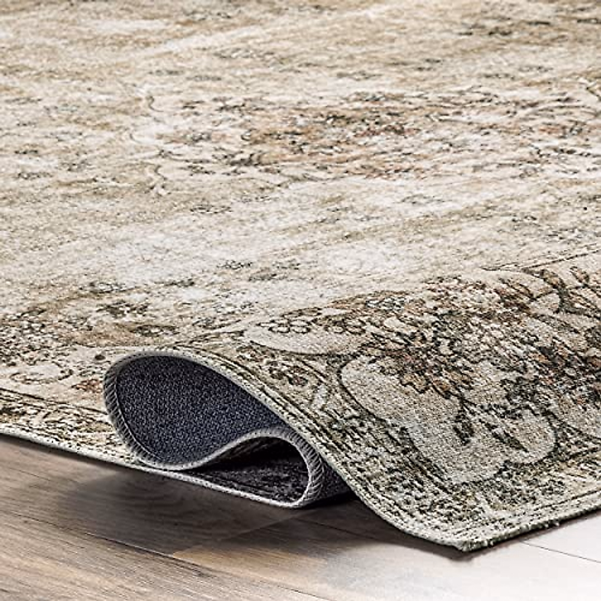 nuLOOM Paisley Machine Washable Faded Floral Border Medallion Accent Rug, 3' x 5', Beige