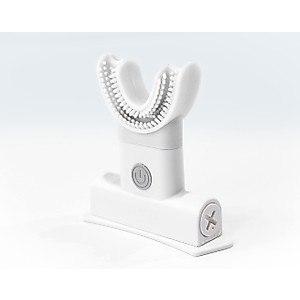 Calvin & Greenway uFunbrush Sonic Toothbrush for Kids - Kit Includes White U-Shaped Brush, Tooth Foam, Cool Stickers, Base & Battery - Size 2 for Ages 6-8