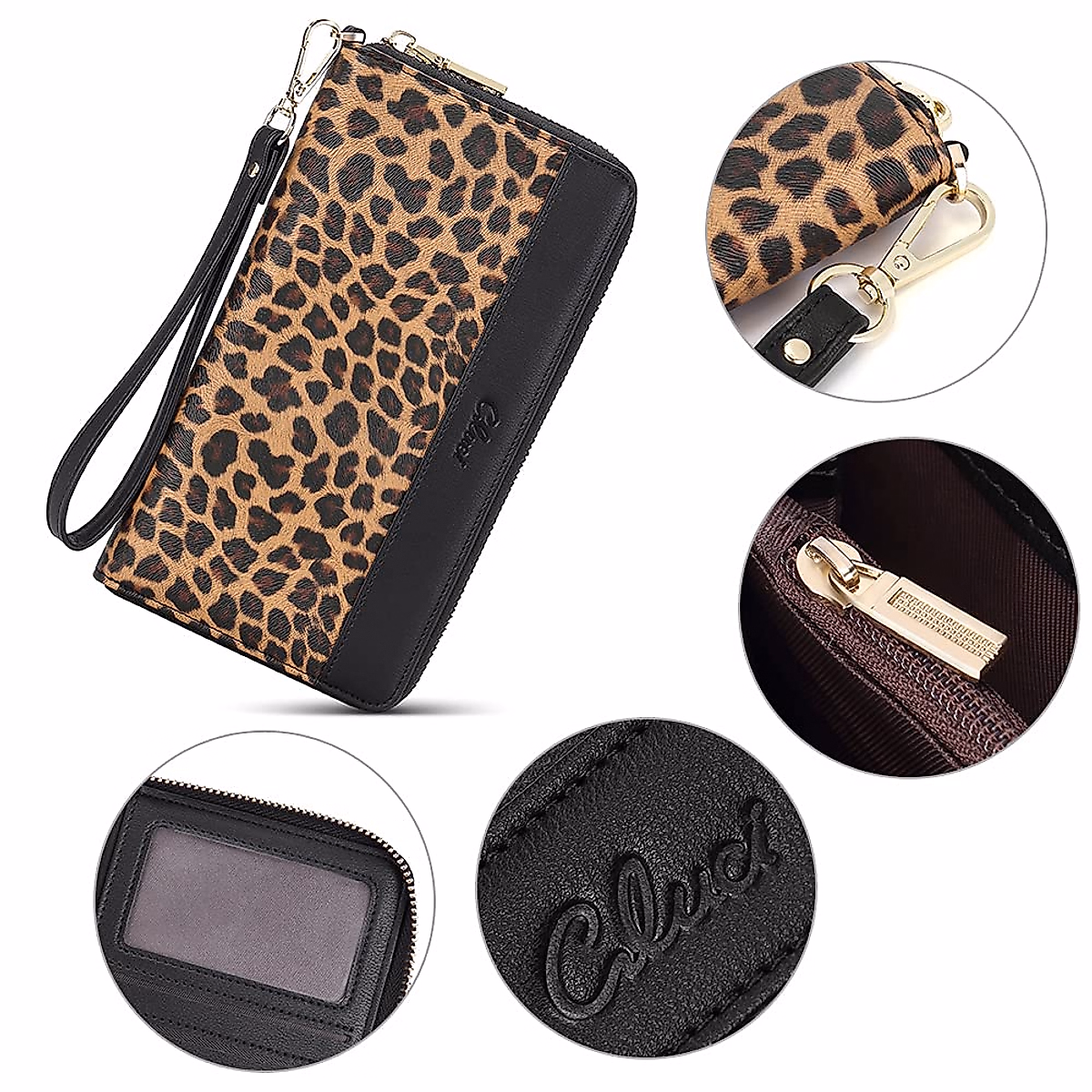 CLUCI Wallet Women Large Capacity Leather Designer Zipper Around Card Ladies Phone Clutch Wristlet Billfolds Leopard