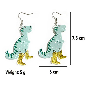 Cute Acrylic Animal Drop Earrings Colorful Boots Chicken Hen Dinosaur Lovely Panda with Bamboos Funny Animal Dangle Earrings For Women Christams Birthday Gift-Dinosaur