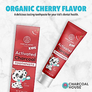 Charcoal House Activated Charcoal Teeth Whitening Toothpaste for Kids | Non-Toxic, Teeth Whitening, Natural Cherry Flavor, Fluoride Free, Natural, Vegan