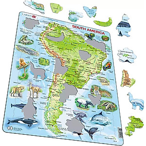 Larsen Puzzles South America Map with Animals 65 Piece Children's Educational Jigsaw Puzzle