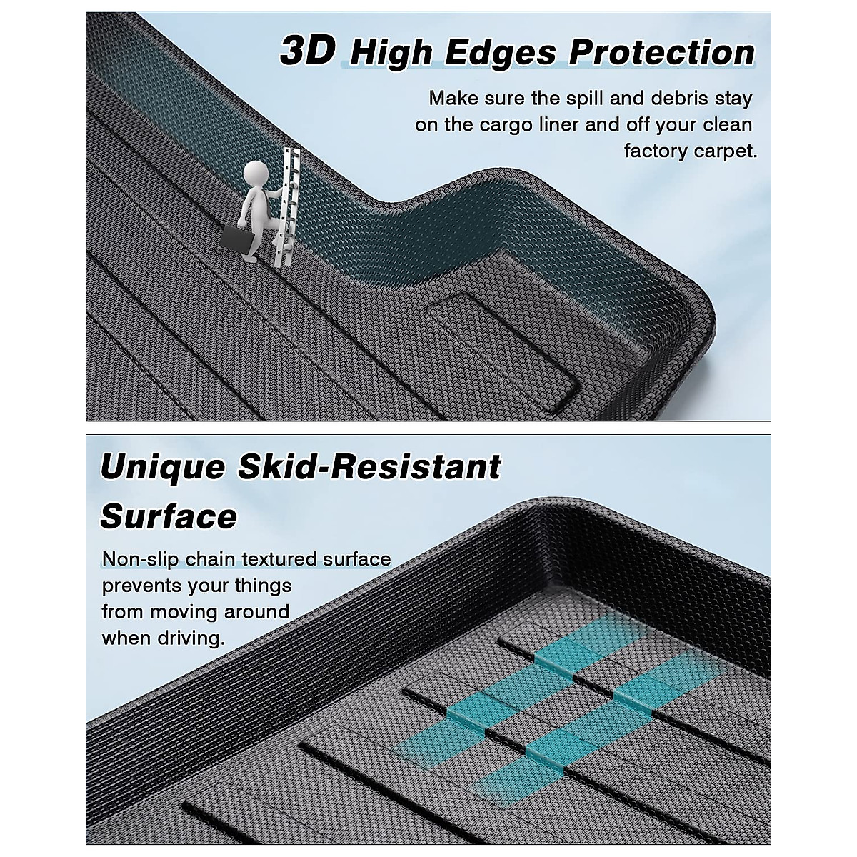 Mixsuper Custom Fit Cargo Liner for 2015-2023 Ford Mustang Coupe (Fits Models Without Subwoofer in Cargo Area) All Weather Rear Trunk Liner Cargo Mat for Mustang Accessories (Not Fit Mach-E)