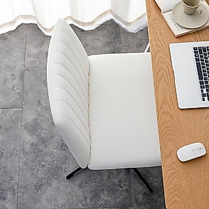 Daesar White High Grade Pu Material. Home Computer Chair Office Chair Adjustable 360 ° Swivel Cushion Chair with Black Foot Swivel Chair Makeup Chair Study Desk Chair. No Wheels