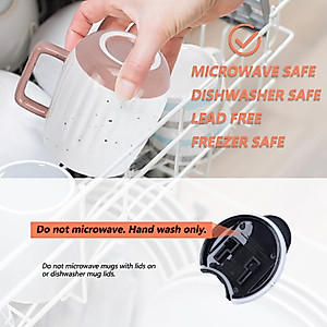 Hoikwo 4 Pack 16oz Modern, Boho Coffee Mugs with Lids for Car Trip Travel Portable, White Ceramic Coffee Cups Sets for Coffee, Beverages, Tea, Microwave-safe and Dishwasher-safe