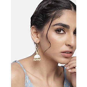 I Jewels Gold Plated Indian Bollywood Festive Party Wear Enamel Pearl Hoop Jhumki Earrings for Women (E2915W)