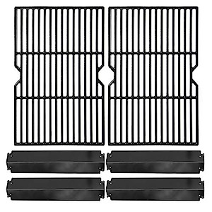 Hongso Porcelain Cast Iron Cooking Grid Grill Grates and Steel Heat Plates Replacement Kit for Charbroil 463268008 463244011 463212511 463224611, Kenmore 415.166579, Uniflame Gas Grill, PCF652-PPC3214