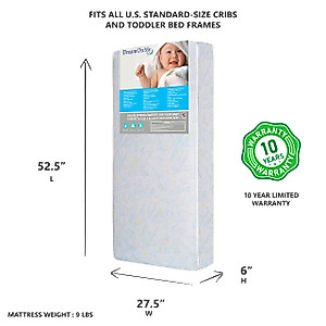 Dream On Me Stars Bright Crib & Toddler 180 Coil Mattress, Greenguard Gold Certified, Made in USA, Waterproof Cover
