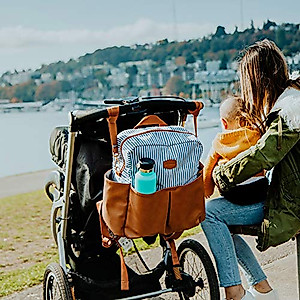 JJ Cole Popperton Boxy Backpack Diaper Bag, Ticking Stripe