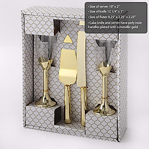 FASHIONCRAFT Elegant Glasses with Cake Knife and Server 4 Piece Set, Gold