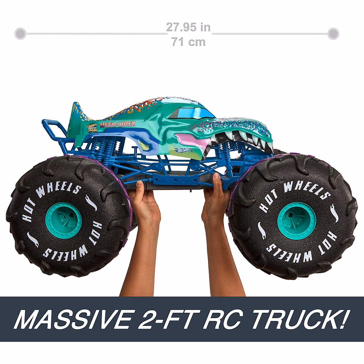 Hot Wheels Monster Trucks RC Toy, Large Remote-Control 1:6th Scale Mega-Wrex, All-Terrain Tires, 2ft+ Long
