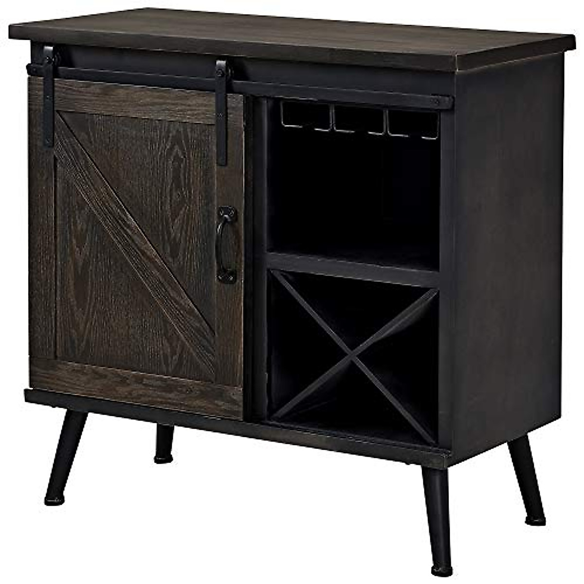 FirsTime & Co. Dark Brown Rogan Barn Door Bar Cabinet Storage with Sliding Door for Entryway, Dining Room or Kitchen, Wood, 31.5 x 14.5 x 31 inches