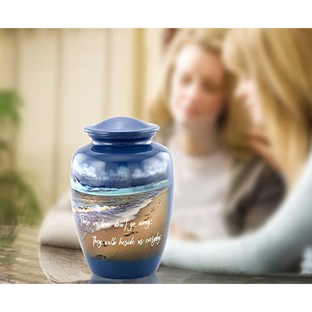 Footprints Urn, Footprints Cremation Urn for Ashes, Hand Painted Adult Beach Urn, Handmade Beach Cremation Urn with Velvet Bag (Large)