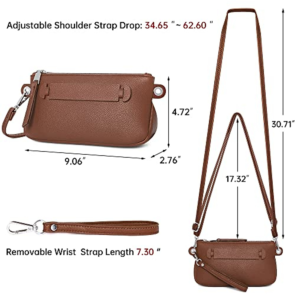 Badiya Small Crossbody Bag for Women, Cell Phone Wallet Purse, Travel Shoulder Handbag with Removable Strap & Wristlet