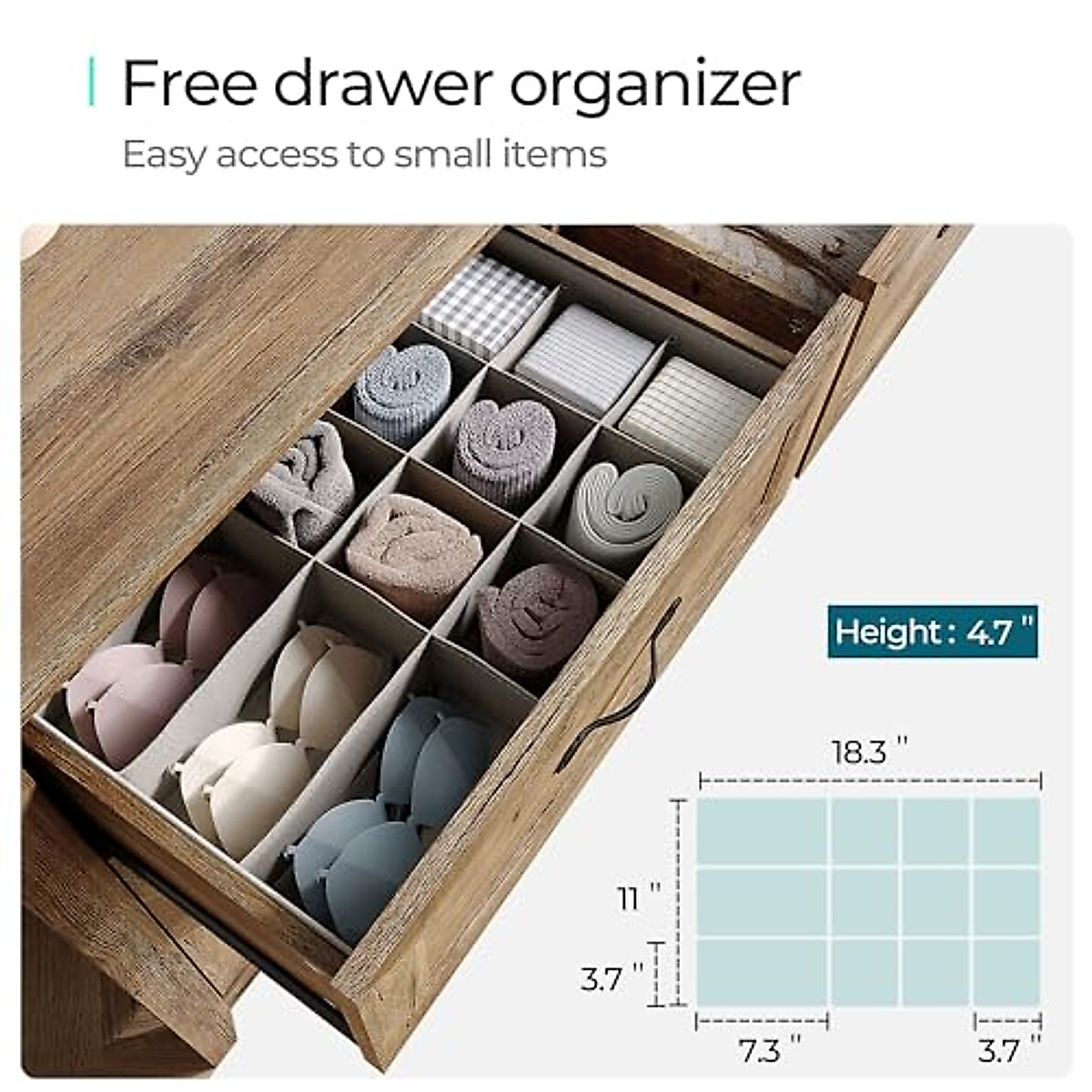 LINSY HOME Dresser for Bedroom, Long Dresser with 6 Drawers, Wood Chest of Drawers with Metal Handles, Ideal for Living Room, Entryway and Hallway