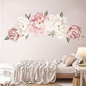 Prabahdak Pink Peony Floral Wall Sticker (3#Peony) PVC, Waterproof, Removable, Reusable, Indoor Decoration, for Girls Living Room Nursery Decor