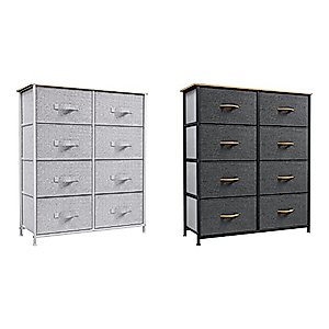 YITAHOME Storage Tower with 8 Drawers & Closets - Sturdy Steel Frame, Easy Pull Fabric Bins & Wooden Top & Storage Dresser, Grey